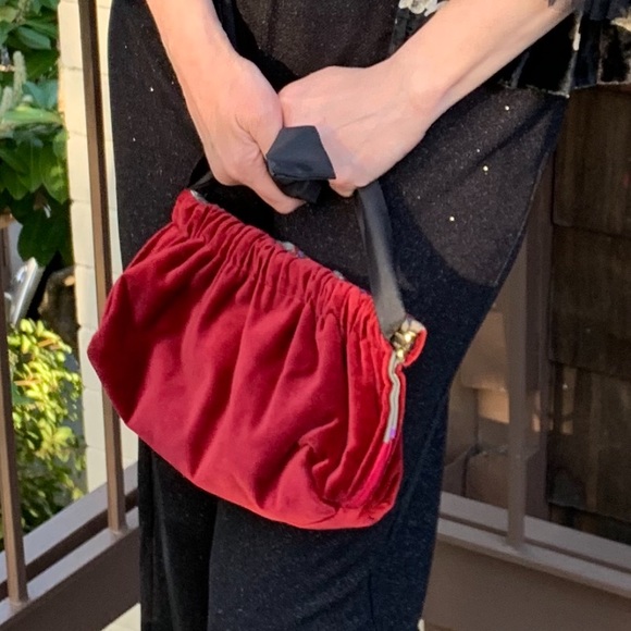 Vintage | Bags | Formal Red Velvet Bag Purse Bendable Clutch Hand ...